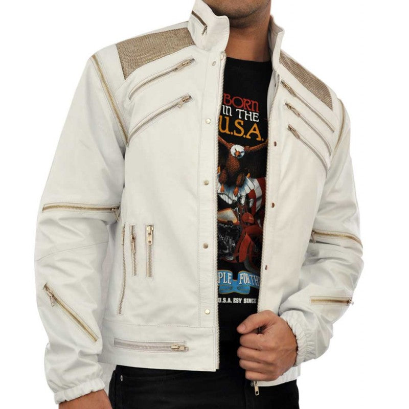 Michael Jackson Beat-IT White Leather Jacket | Out Class jackets – Out ...